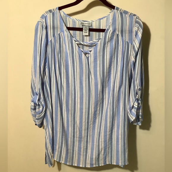 Catherines | Tops | Catherines White Blue Top With Red Pinstripe34 ...